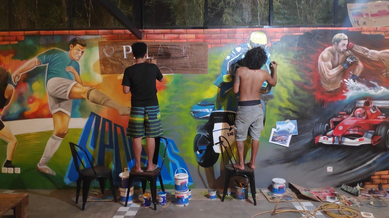 KOLABORASI KUAS DAN AIR BRUSH,..... mural tembok [pelukis muda] #2 ...