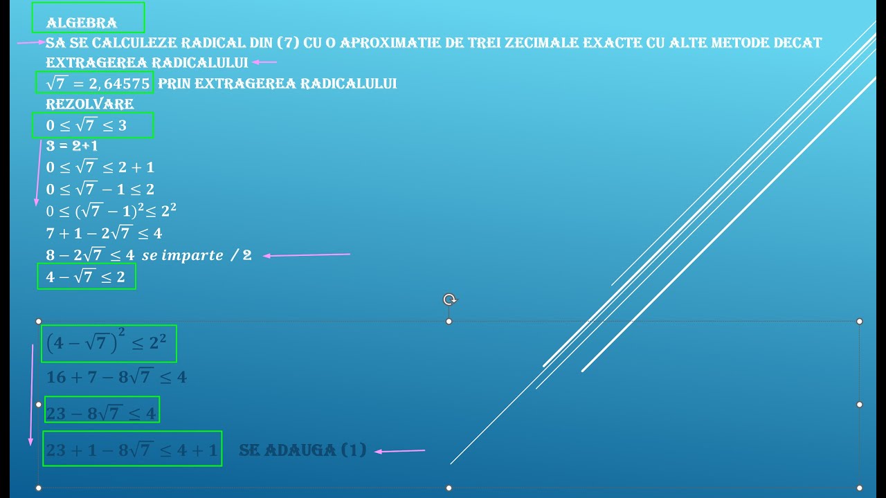 Radical din 7 cu trei zecimale exacte fara extragerea de sub radical ...