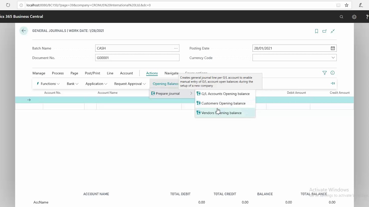 How to Prepare opening balance template in Business Central - YouTube