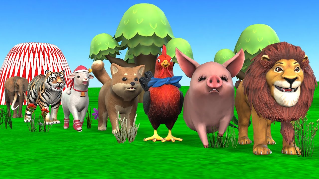 Paint & Animals Tiger, Rabit, Monkey, Bear, Fountain Crossing ...