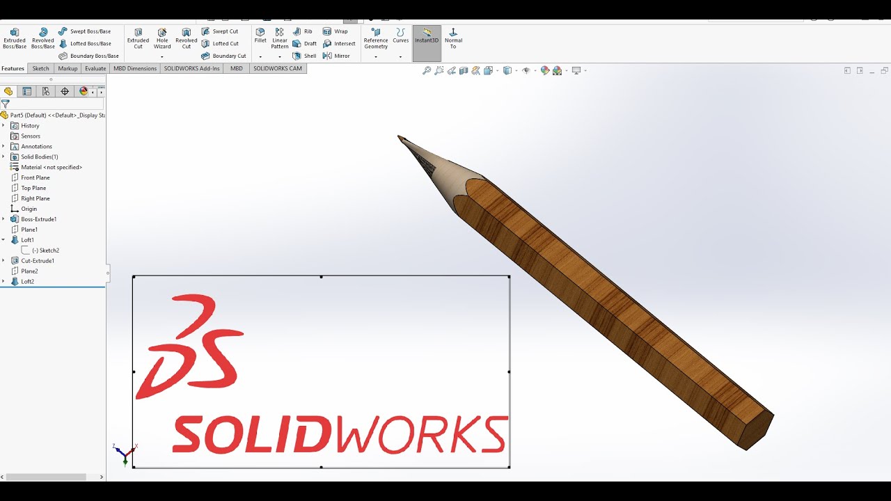 Drawing a Pencil in SolidWorks ( Lofted Boss & Reference geometry ...
