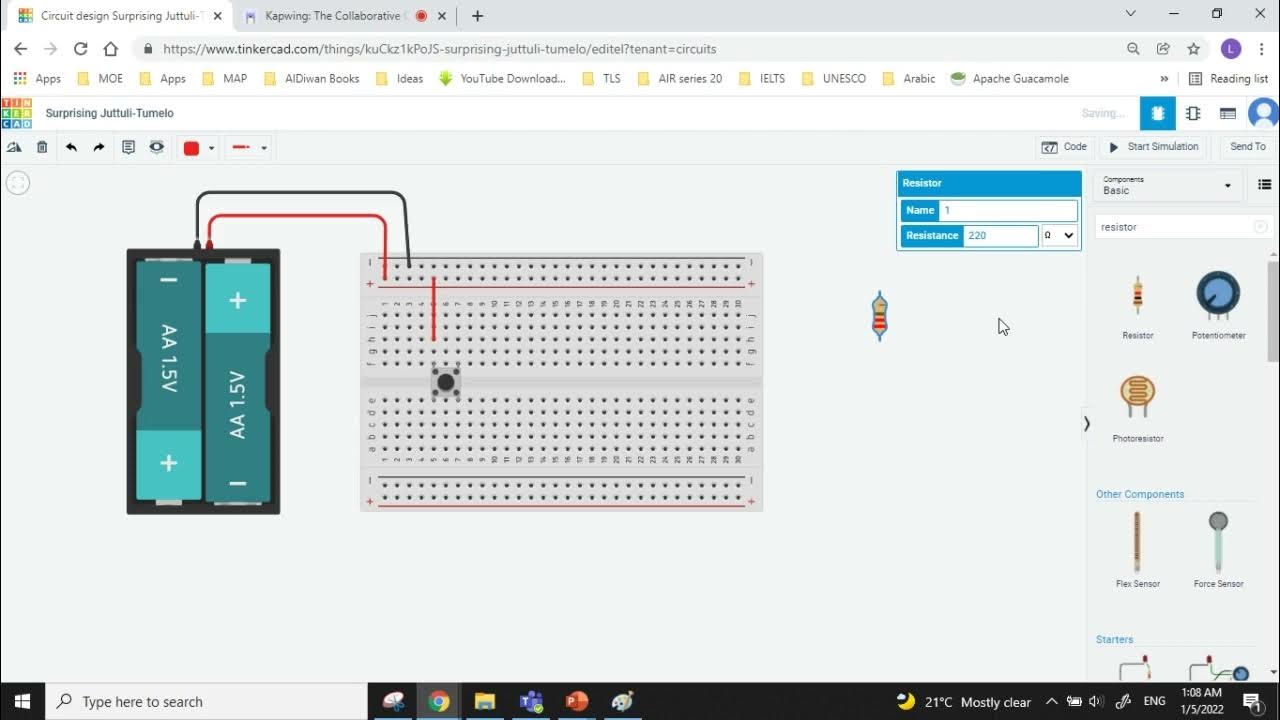 tinker cad example - LED with push button - YouTube