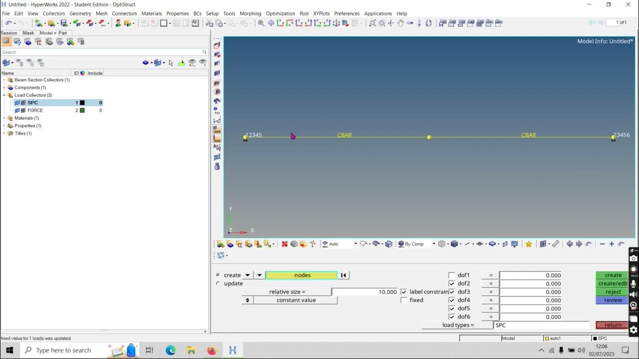 DEFLECTION OF SIMPLY SUPPORTED BEAM USING HYPERMESH tutorial-2 - YouTube
