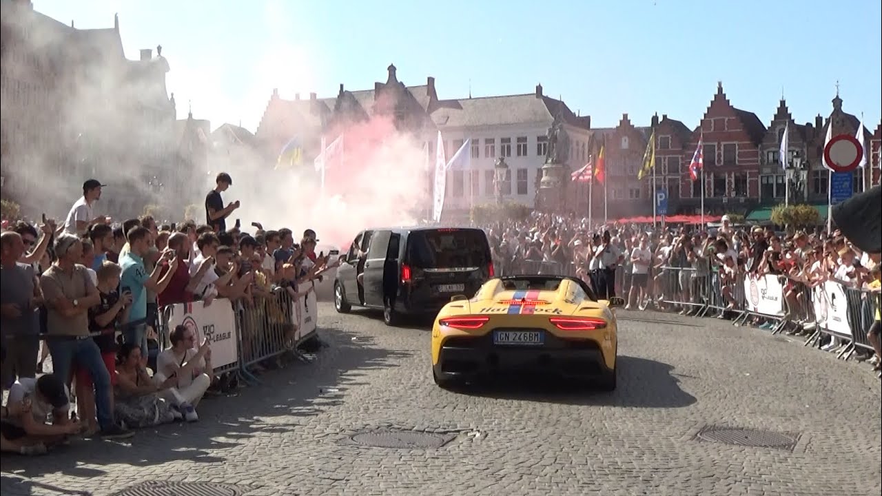 2023 Gumball 3000 arrives at Bruges checkpoint (raw footage) - all cars ...