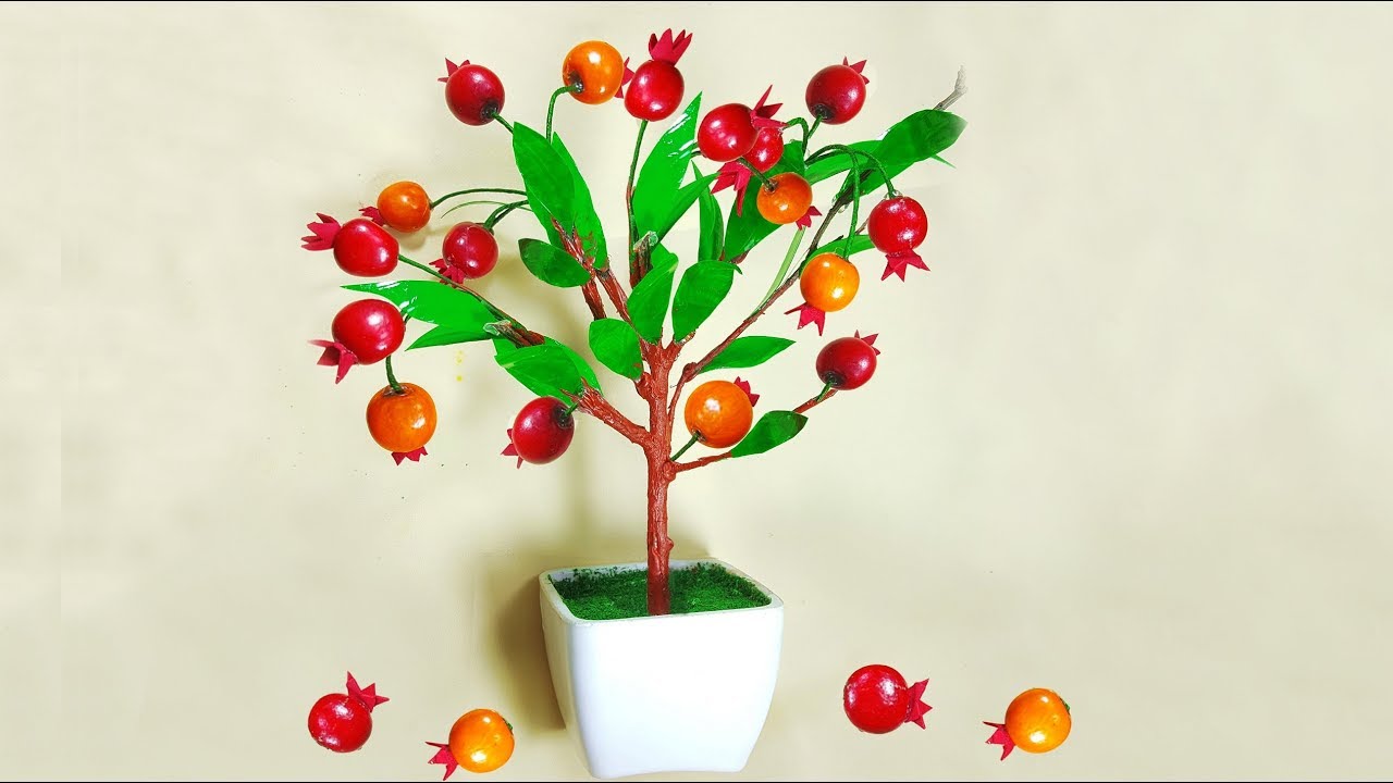 ডালিম গাছ তৈরি শিখুন || Recycled crafts ideas || kuti Bari - YouTube