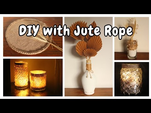 DIY 5 Jute rope Craft ideas | Upcycle Glass Jars bottles | Boho Home ...