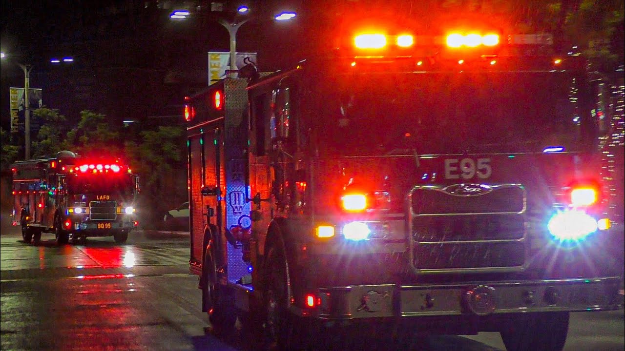 LAFD Truck 95, Engine 95, Squad 95, & Rescue 95 Responding - YouTube