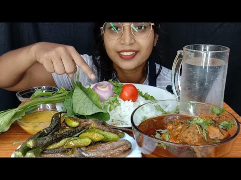 SPICY CHICKEN CURRY, BHINDI, BAIGAN,KUNDRUFRY, GREEN MULI,DAL,RICE ASMR ...