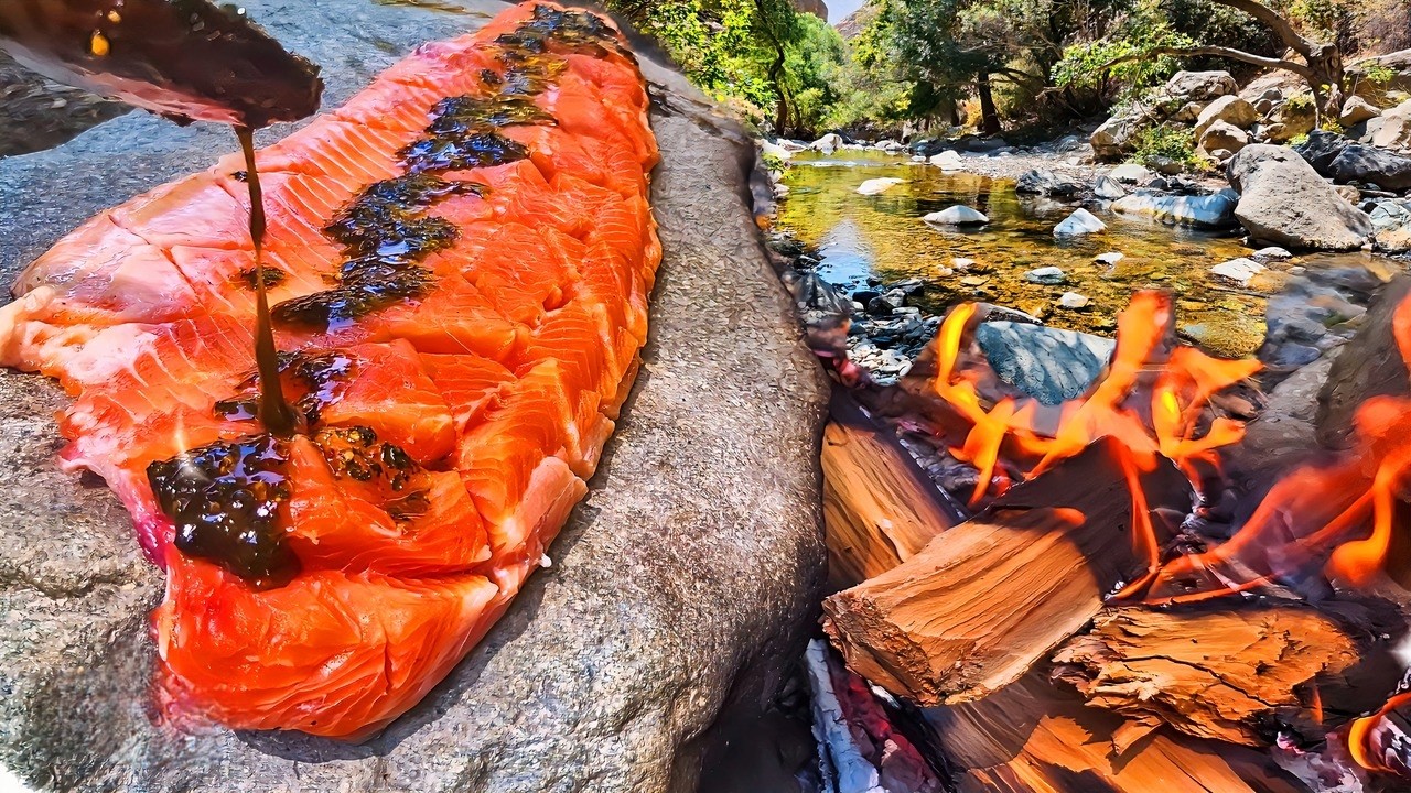 🔥 We Cooked SALMON Over an Open Fire in the Great Outdoors | 😍 SALMON ...