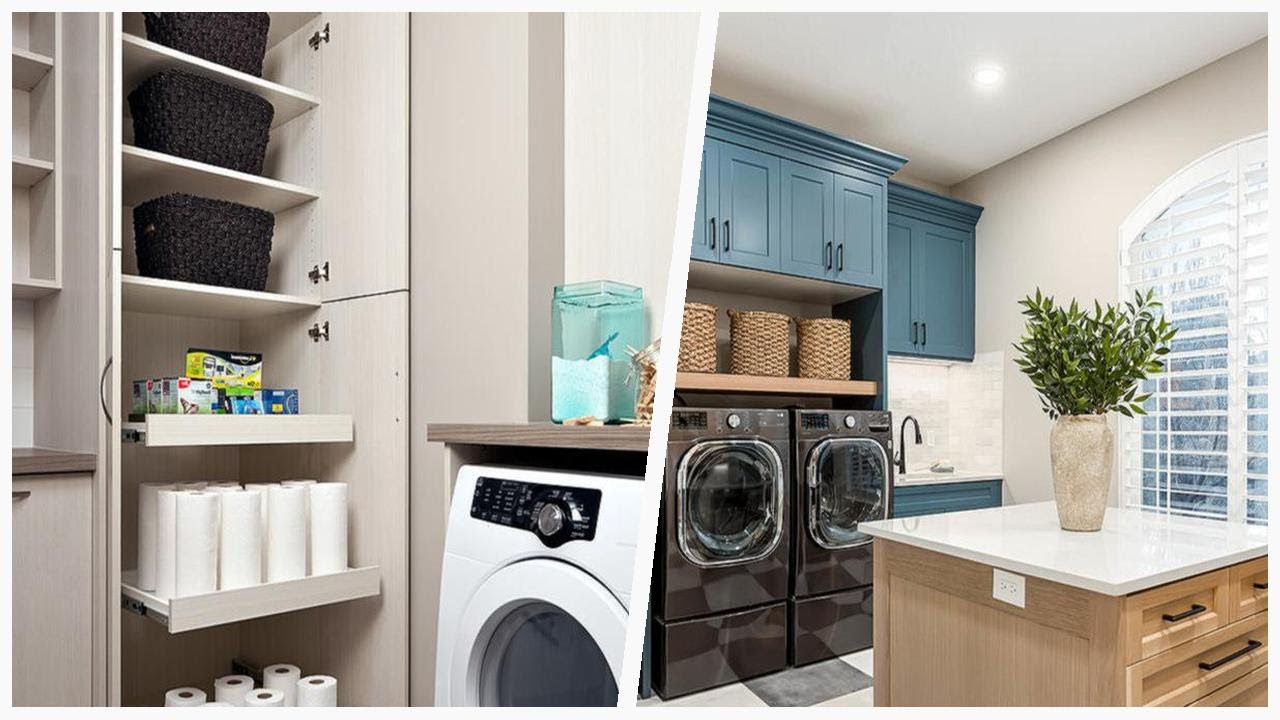 75 Laundry Room With Beige Walls And A Side-by-side Washer/dryer Design ...