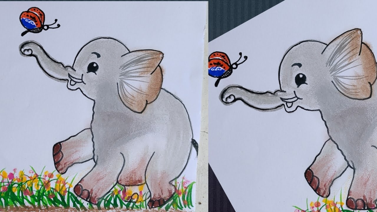 Cute Elephant 🐘 Easy Drawing/ simple Elephant drawing - YouTube