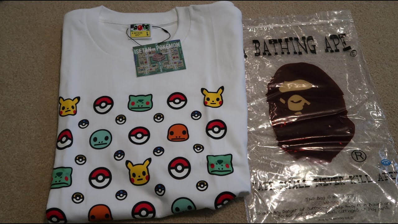 A Bathing Ape (Bape) x Pokemon Monogram White Tee Pickup/Unboxing - YouTube