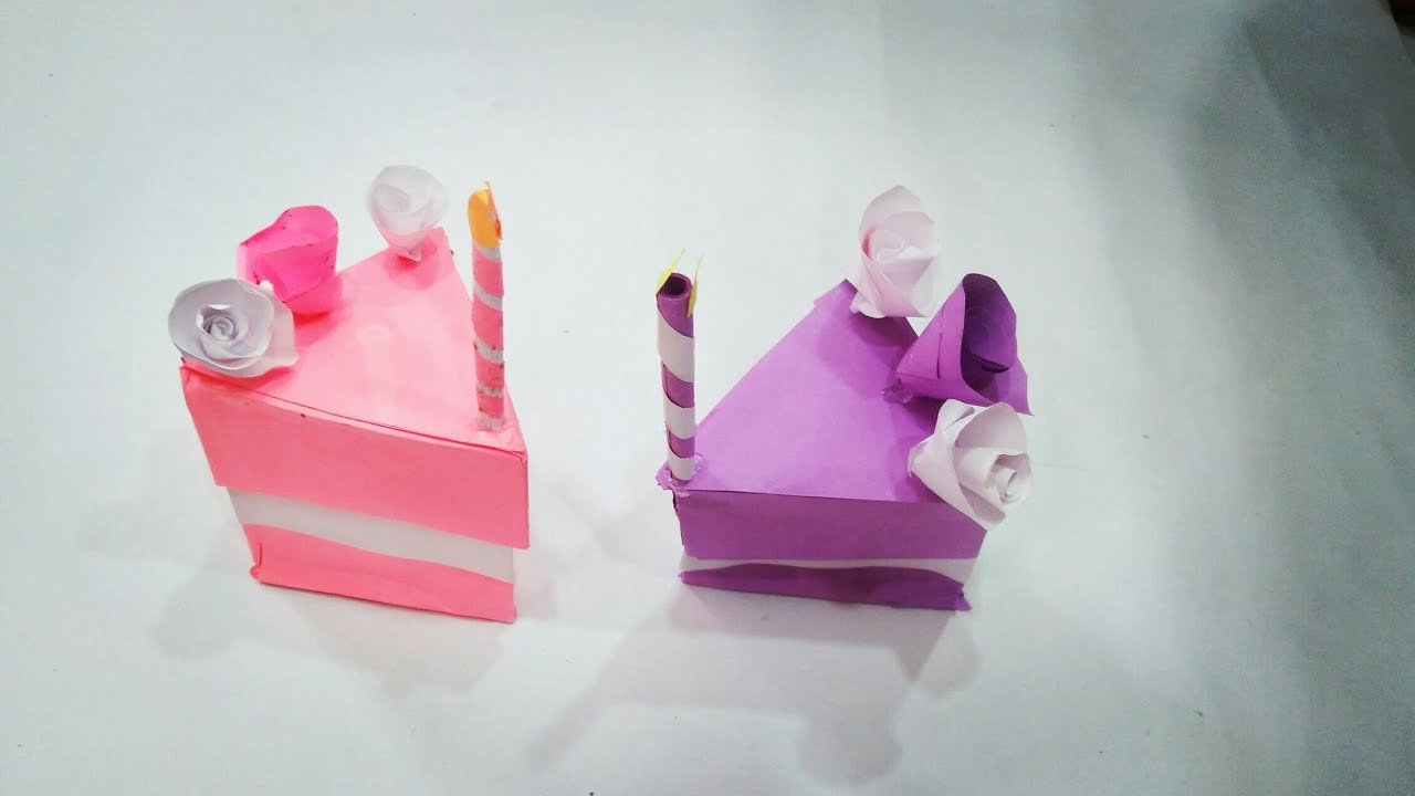 How to make a cake slice gift box with paper - YouTube