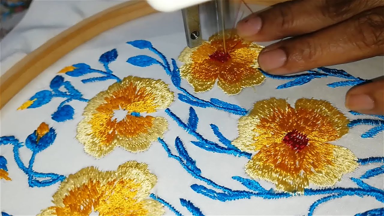 Flowers embroidery/electric machine/Tutorial for beginners - YouTube