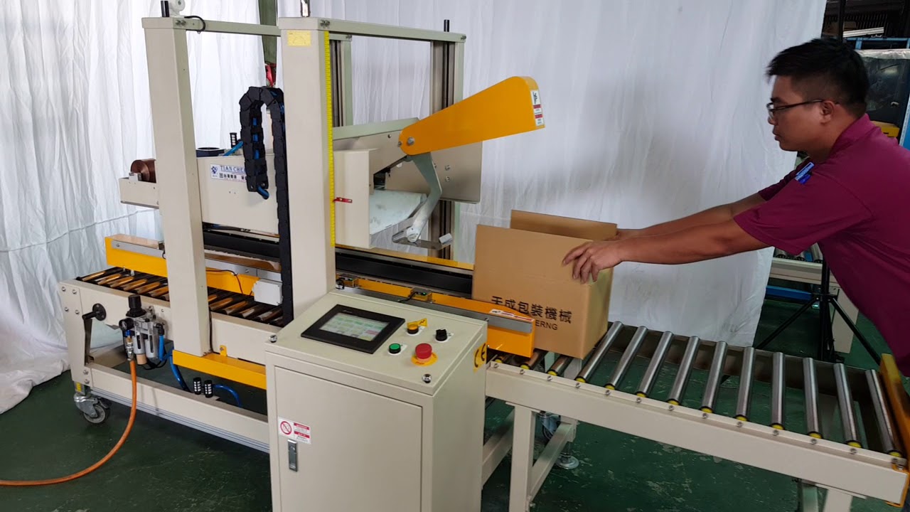 Auto Carton Stapling Packing Machine 自動紙箱打釘機 - YouTube