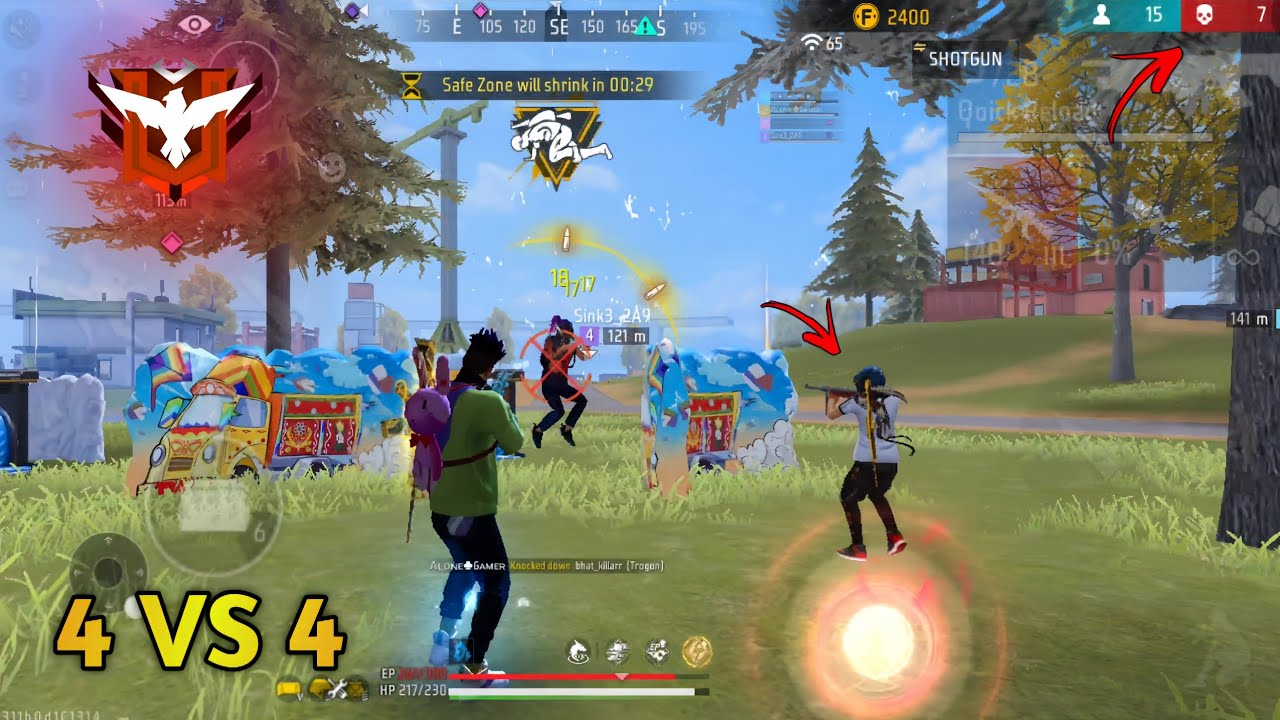 4 vs 4 free fire ranked gameplay || free fire rank push || - YouTube