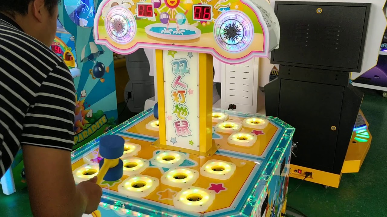 2 players Whack-a-Mole hammer hitting game machine - YouTube