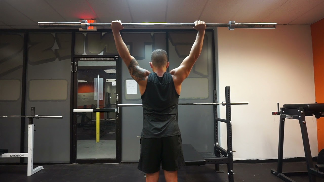 Loaded Overhead Scapular Elevations Barbell or Dumbbells - YouTube