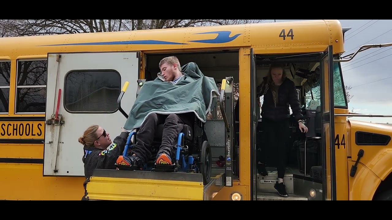 Sam getting home from school & off the school bus lift 4.3.23 ...
