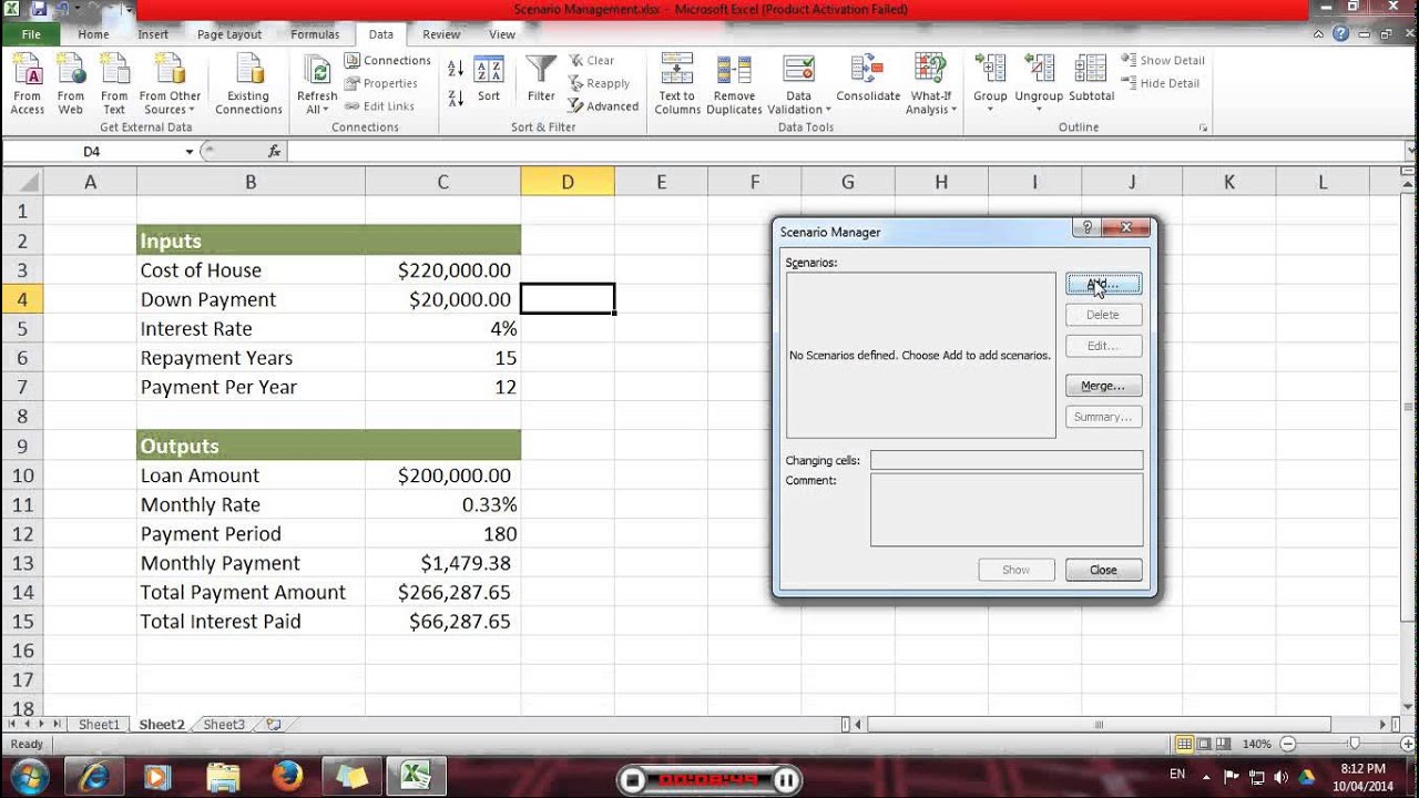 Scenario Manager In Excel 2010 By Amol Gulekar In Marathi Youtube