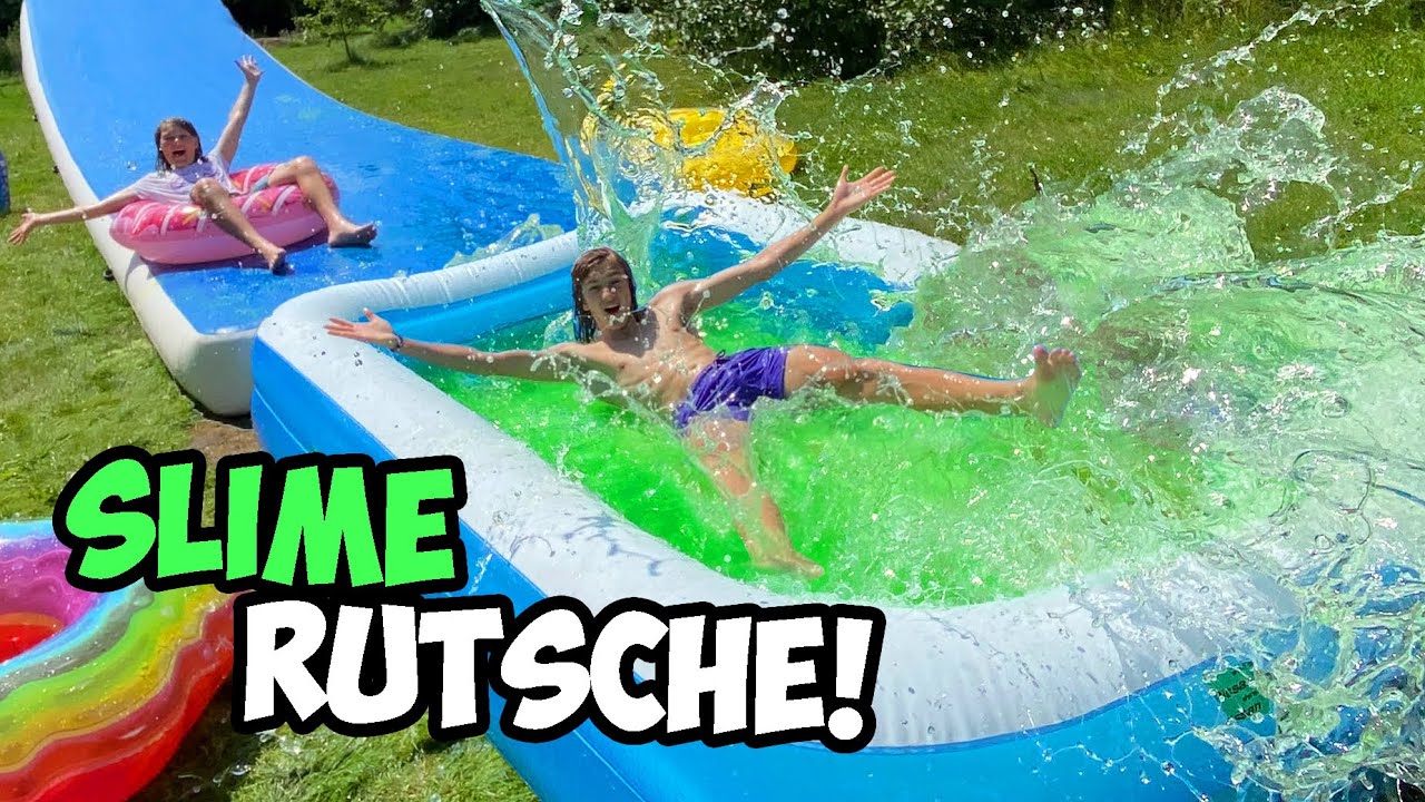 Wir bauen eine RIESEN AIRTRACK RUTSCHE in den SCHLEIM POOL! - YouTube