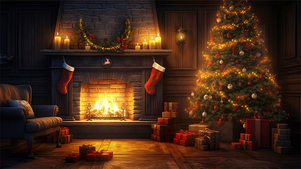 Christmas Fireplace in December🔥Fireplace with Burning Logs & Fire ...