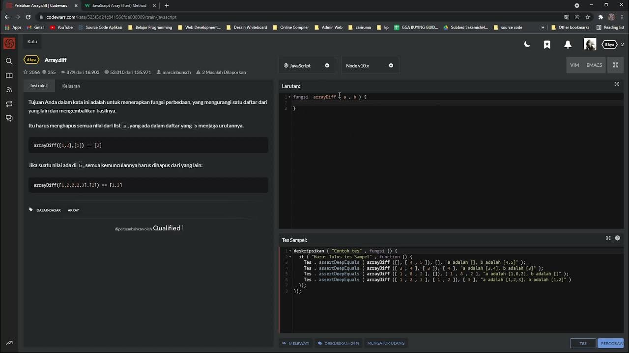 Nyobain Challenge Array difference di Codewars - YouTube