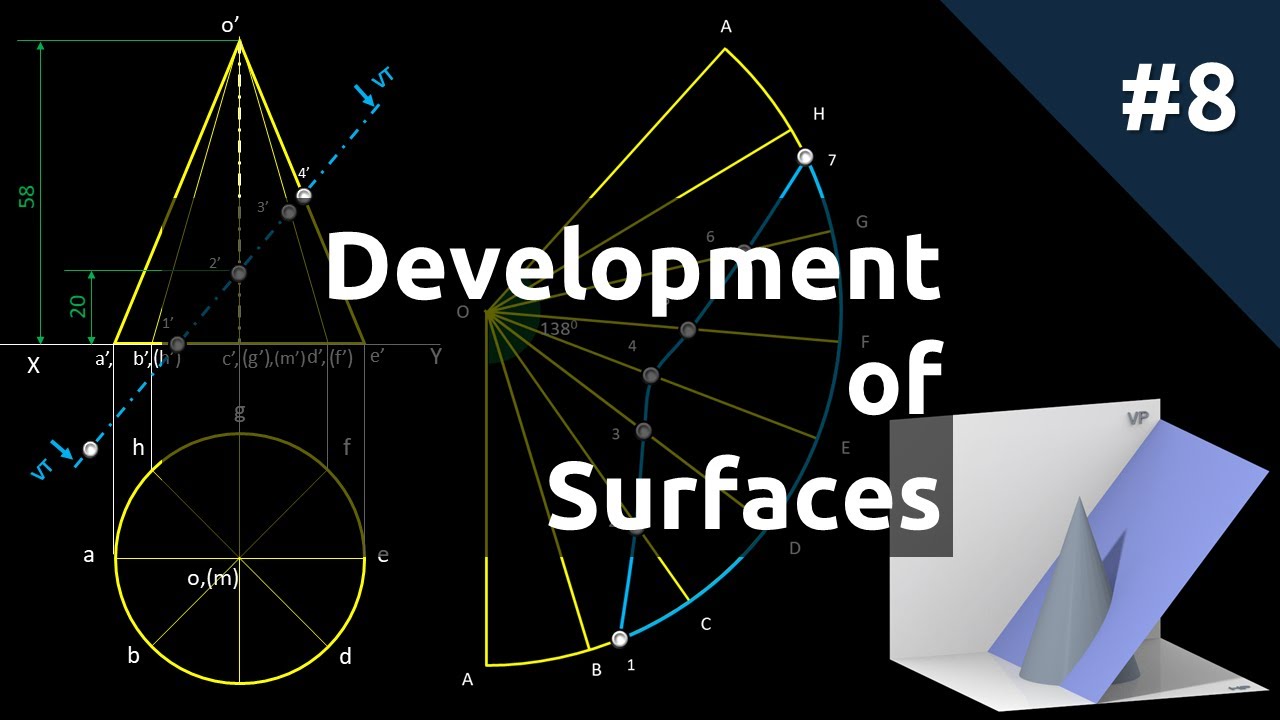 Development of Surfaces #8 - Sectioning the base of the cone - YouTube