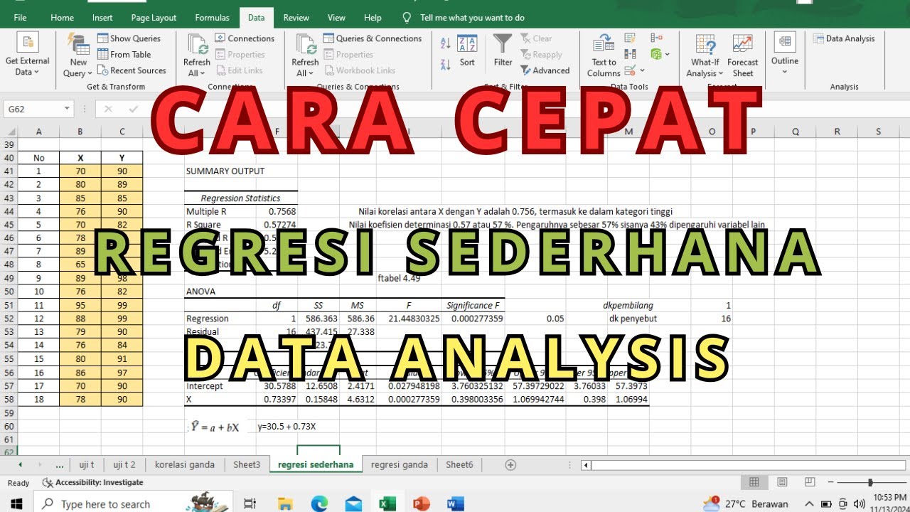 Cara Cepat Regresi Sederhana Pakai Data Analysis_Excel - YouTube