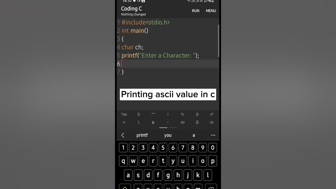 Printing Ascii Value of Any Character In C #c #ccode # ...