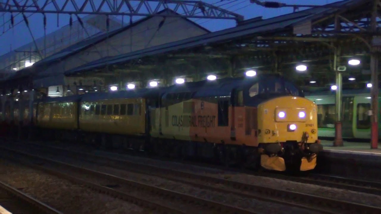 Network Rail test train class 37 plus MK2 DVT push pull @ Crewe rlwy ...