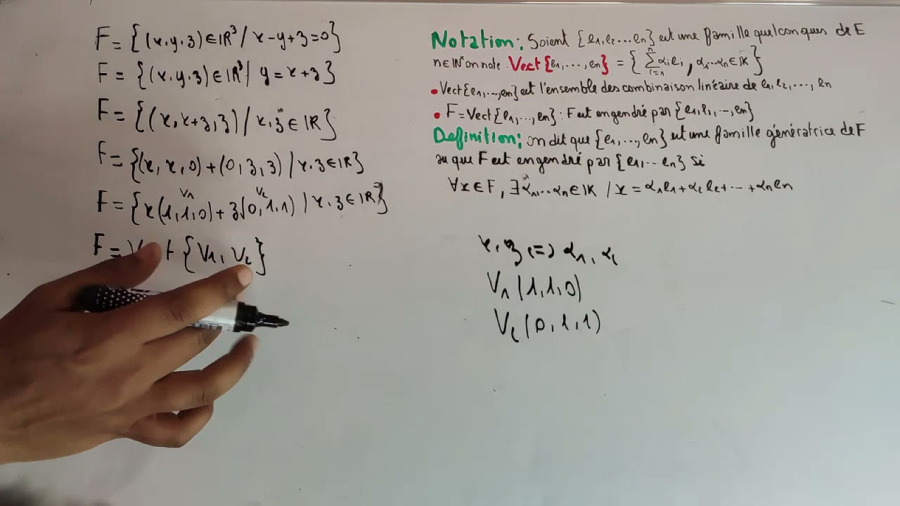 Espaces vectoriels - partie 3 : famille génératrice - YouTube