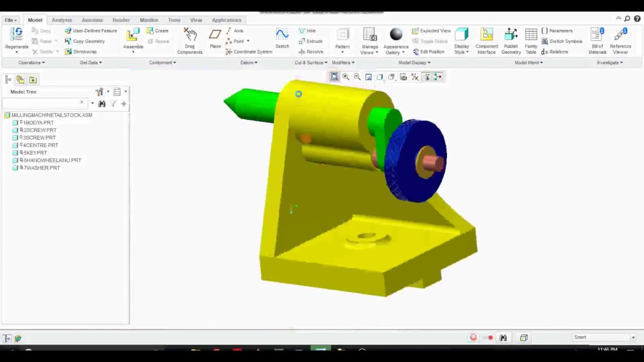 Creo Parametric | Milling machine tail stock assembly - Using the ...
