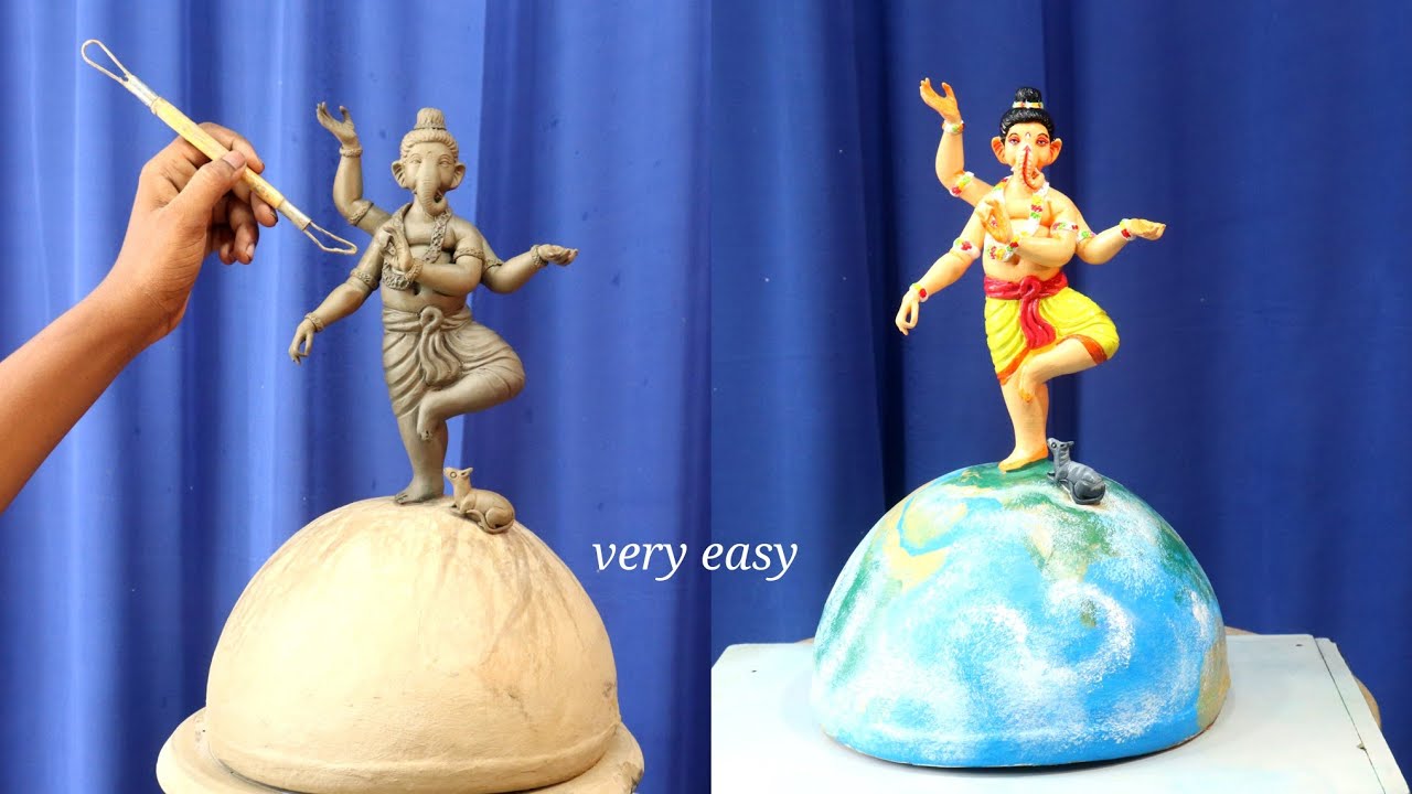Ganapati murti making and coloring step by step | ganeshji murti on ...