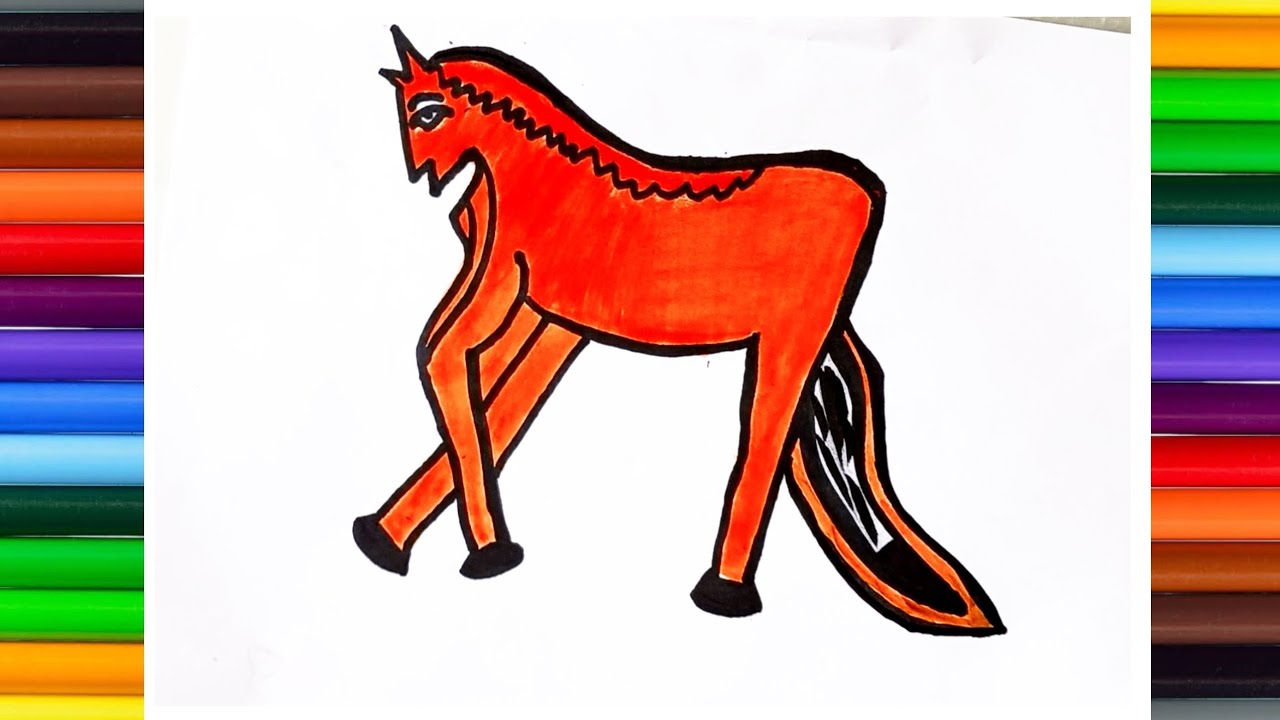 Horse Drawing, painting and coloring for kids & toddlers let's draw how ...