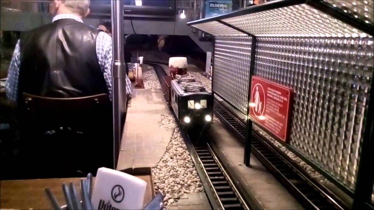 Toy railway for beer in restaurant "Vytopna", Prague, Czech Republic ...