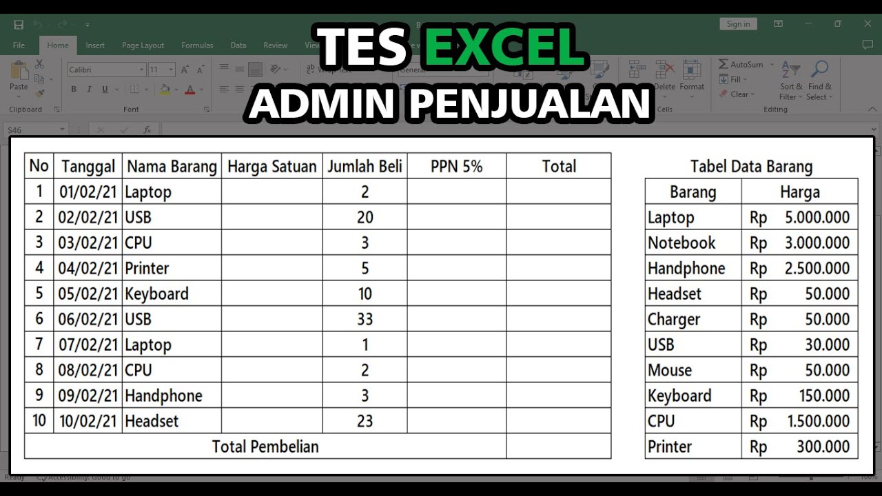 Tes Excel Admin Penjualan | Latihan Soal Excel Untuk Lolos Seleksi ...
