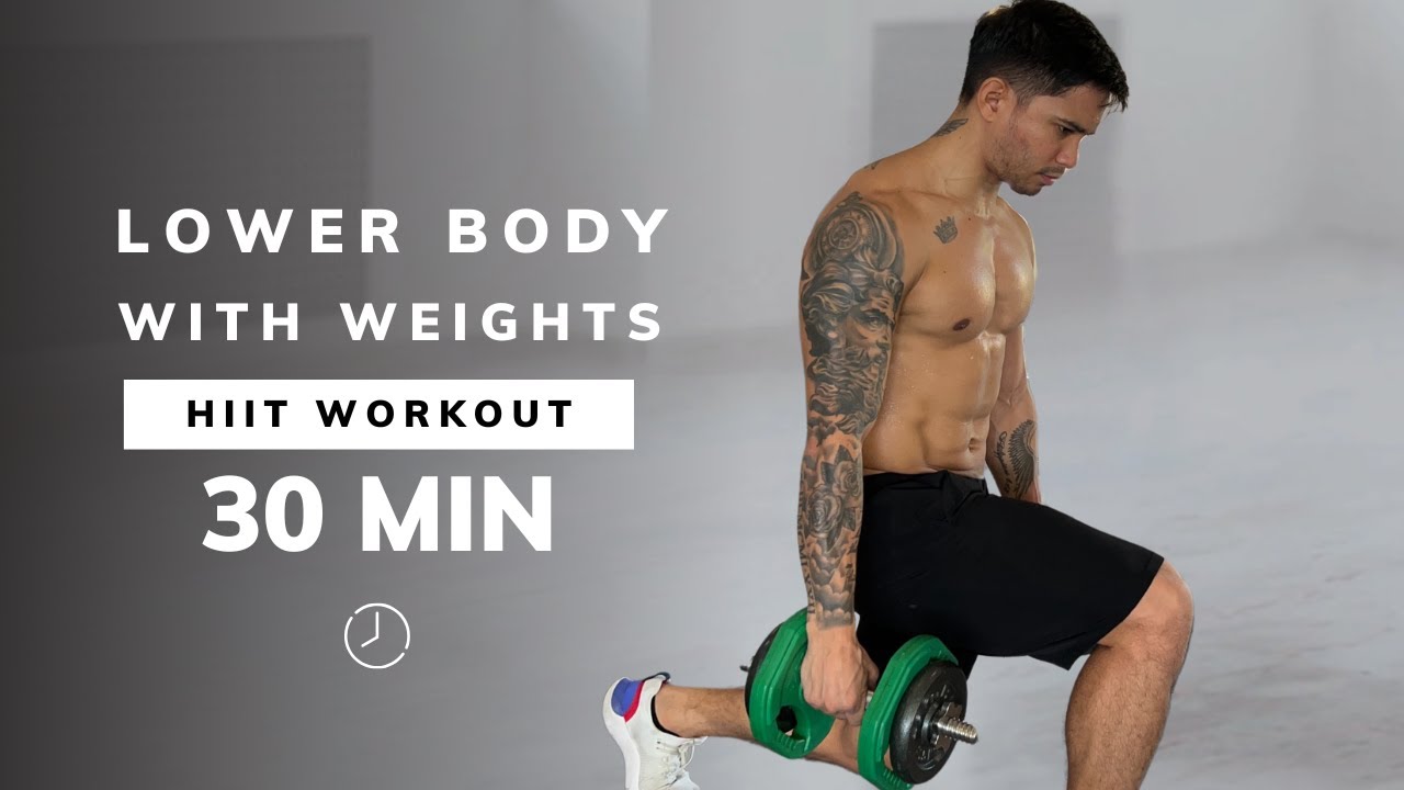 30 MIN KILLER Lower Body HIIT Workout - With Weights - Legs and Glutes ...