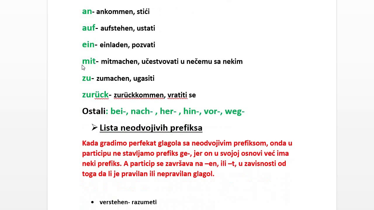 Perfekat glagola sa odvojivim i neodvojivim prefiksom - YouTube