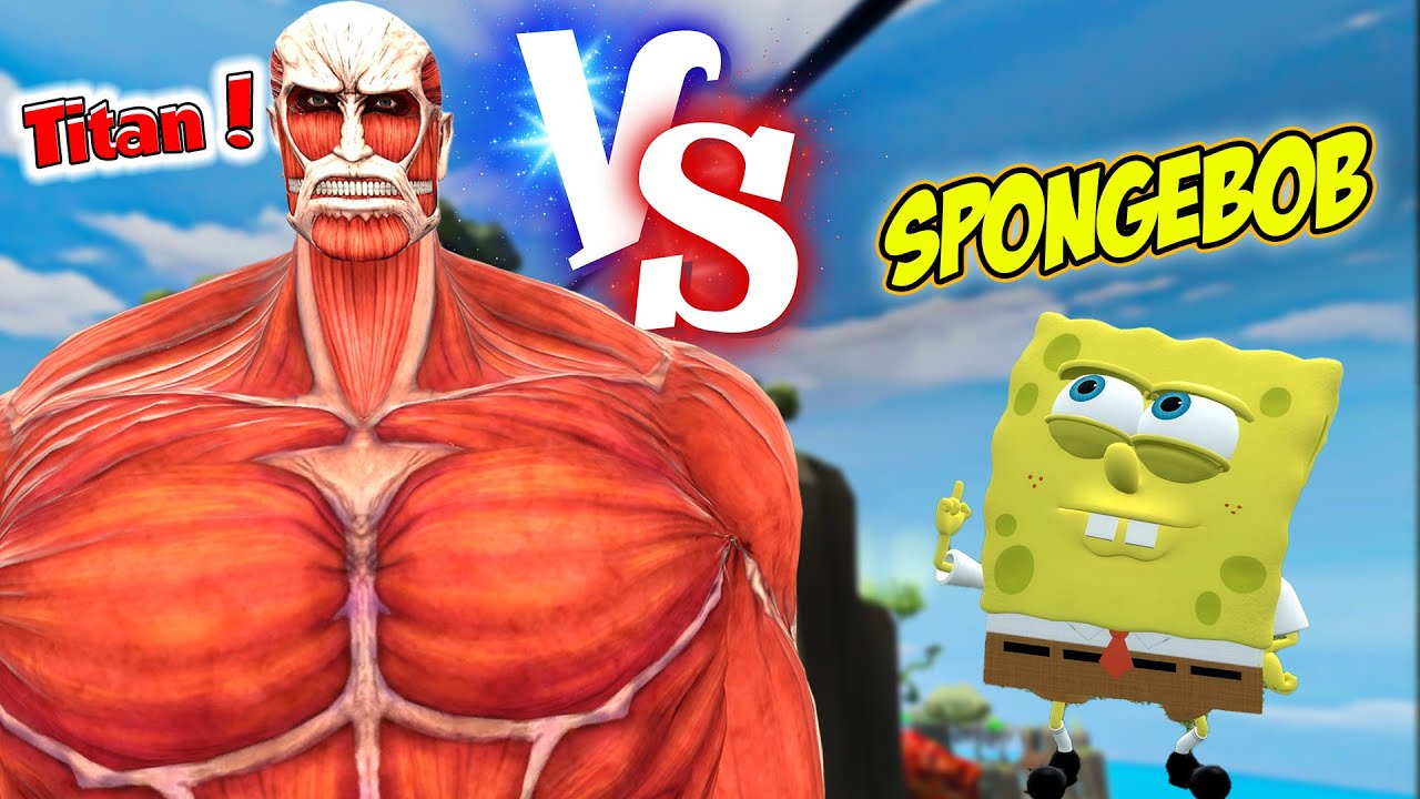 BANG CUPU AJAK MIKACIL BATTLE SPONGEBOB VS TITAN AOT!! MENANG MANA ...