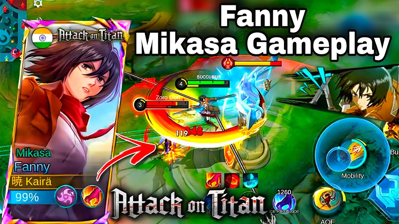 FANNY NEW AOT SKIN GAMEPLAY!🔰MIKASA ACKERMAN🧣⚔️🪽 - YouTube