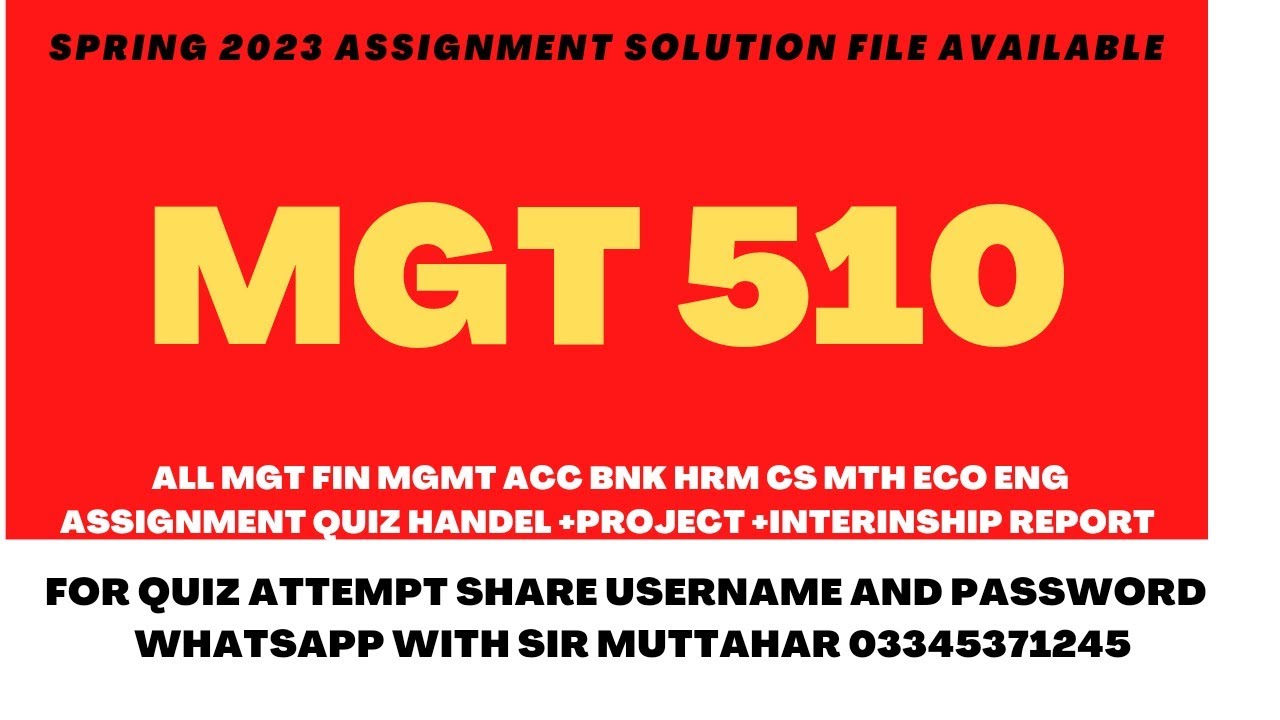 MGT 510 Assignment Solution Spring 2023 - YouTube