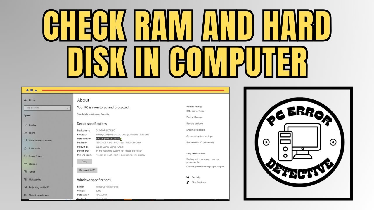 How to Check Ram and Hard Disk in Computer - YouTube