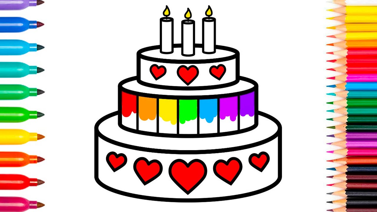 How to draw a rainbow layered cake for kids | Coloring and Drawing ...