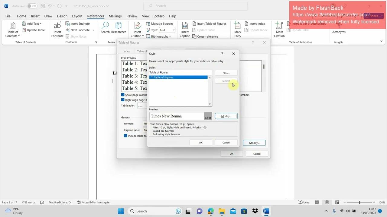 Inserting List of Tables in MS Word - YouTube