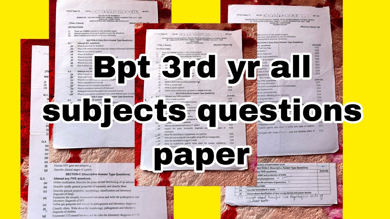 bpt 3rd year important questions paper|| iimt University bpt final year ...