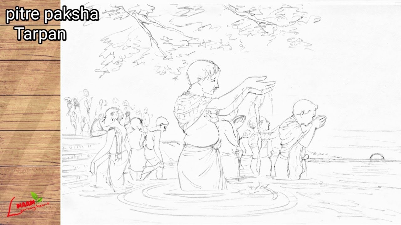 Mahalaya morning tarpan drawing | pitri tarpan drawing easy step by ...