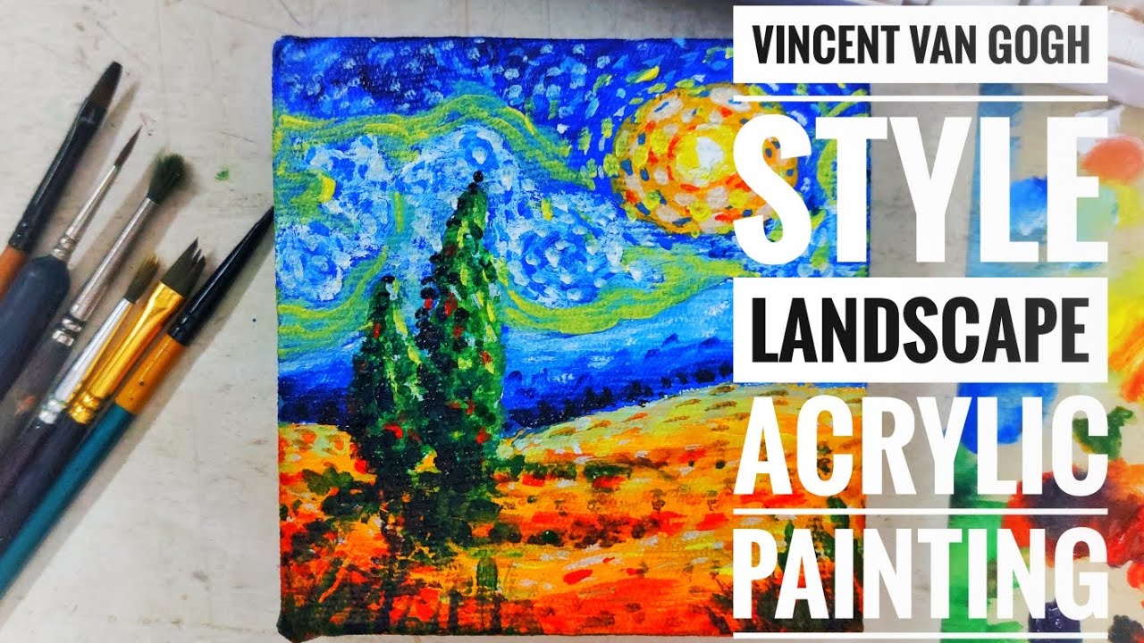 Easy landscape painting with acrylic | Vincent Van Gogh style | - YouTube