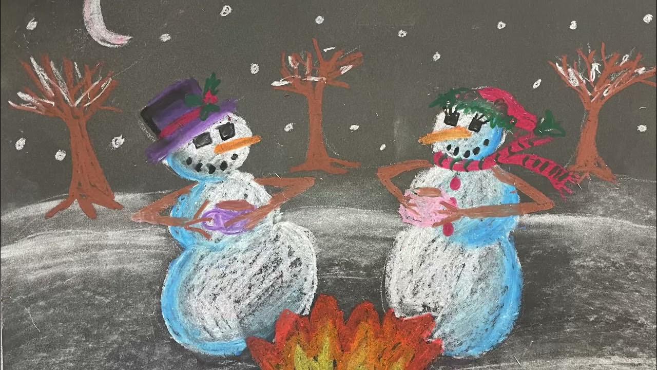 Snowman At Night Art Lesson - YouTube