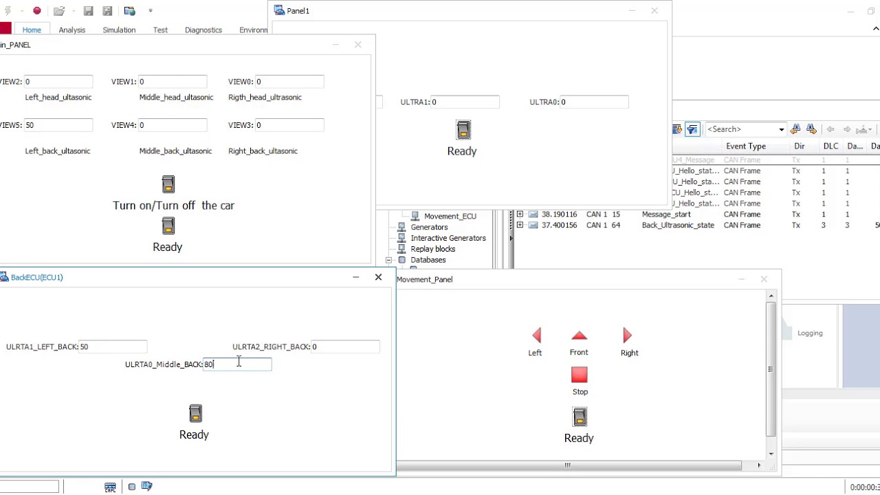 Simulation For 4 Nodes in self driving car using CANoe - YouTube